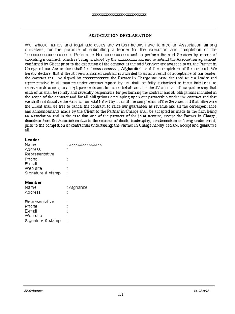 1-JV Declaration Form | PDF | Guarantee | Joint Venture