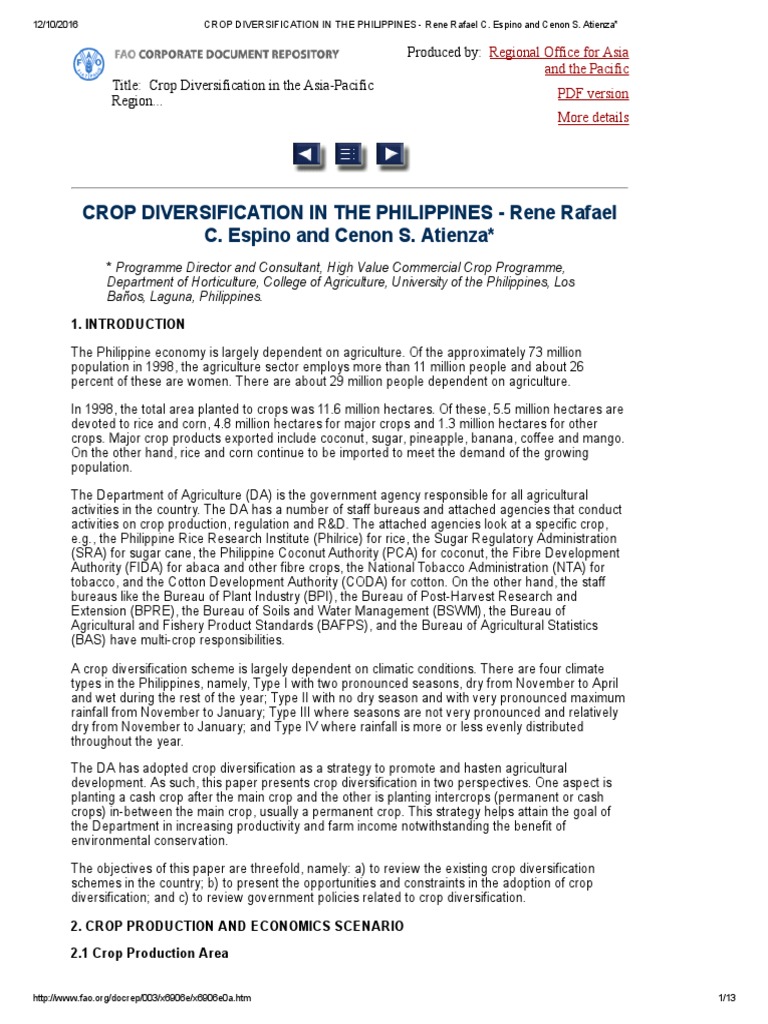 Crop Diversification in The Philippines | PDF | Rice | Farms