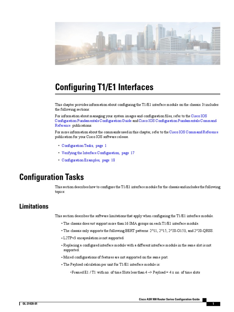 Configuring T1/E1 Interfaces: Configuration Tasks | PDF | Ip Address | Network Packet