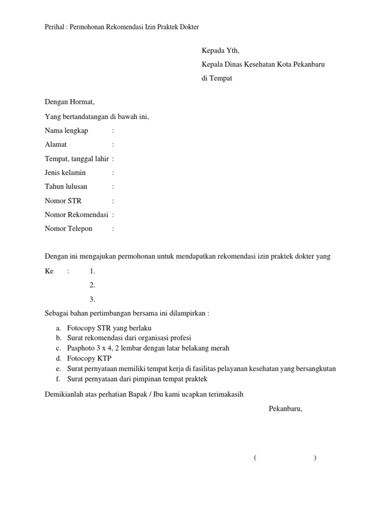 Format Surat Permohonan SIP | PDF
