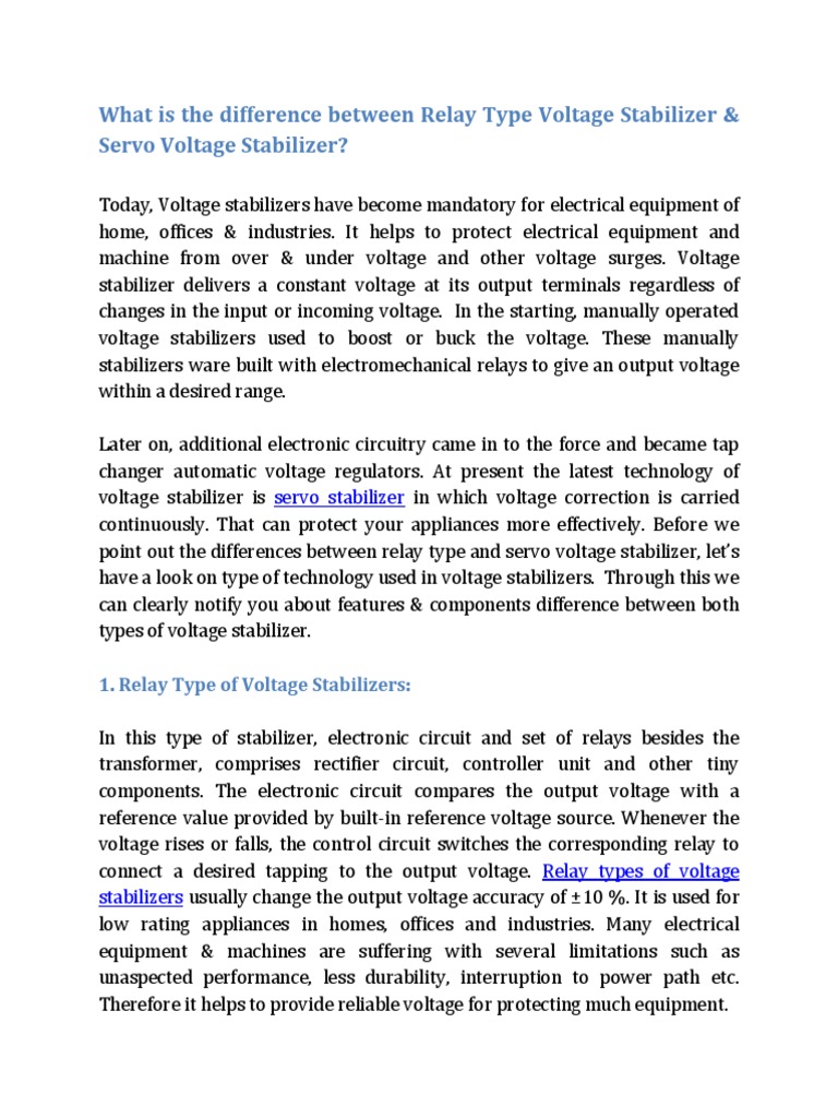 What Is The Difference Between Relay Type Voltage Stabilizer and Servo ...