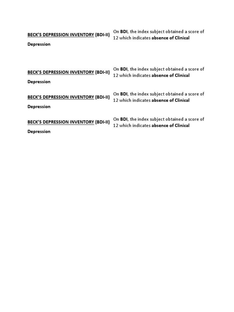 Depression Beck'S Depression Inventory (Bdi-Ii) | PDF