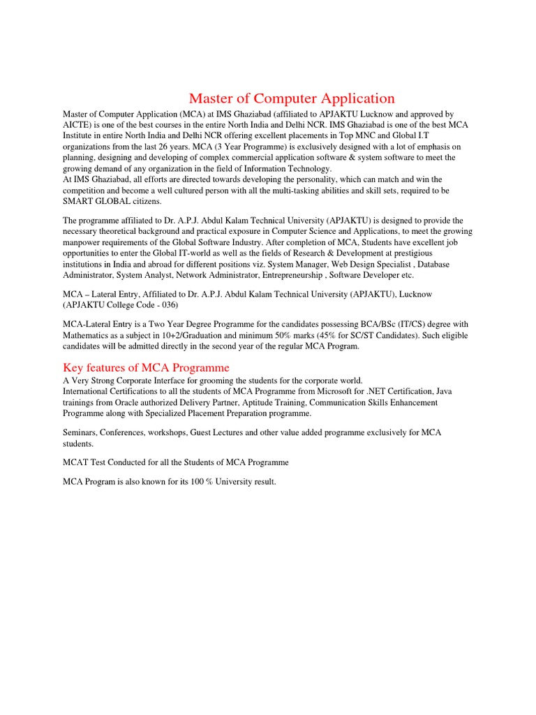 Masters of Computer Applications - Best MCA College Institute in Delhi ...