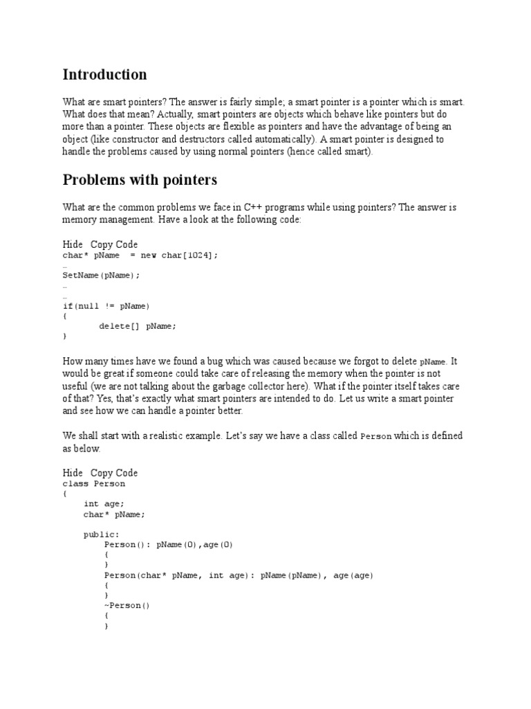 Smart Pointers Pdf Pointer Computer Programming Constructor Object Oriented Programming