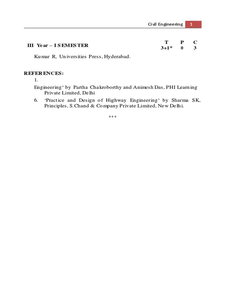 T P C 3+1 0 3 Iii Ye Ar - I S Emes Ter: Ci Vil Engineering | PDF