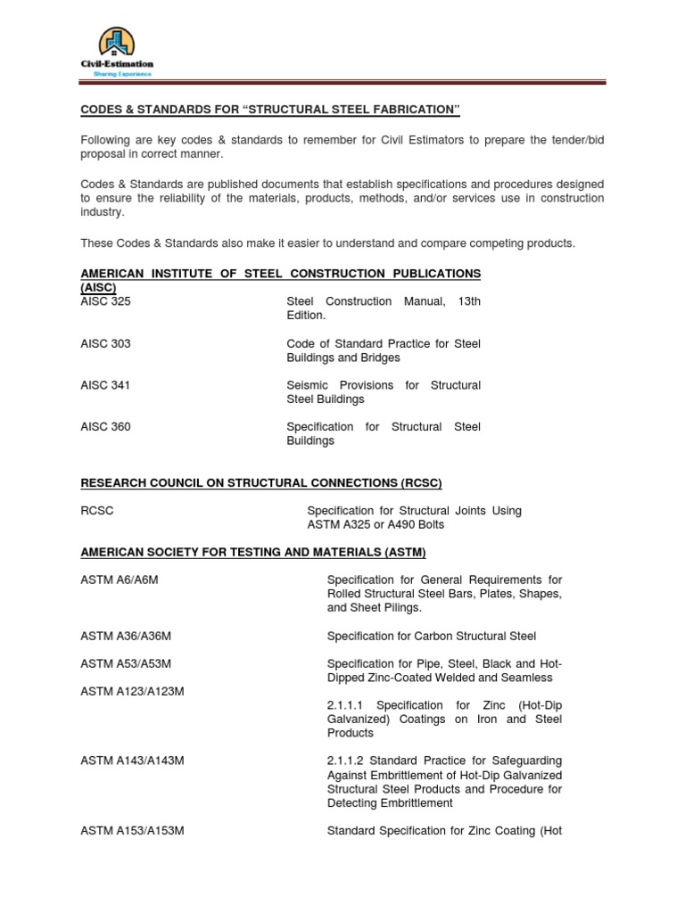 Codes Standards for Structural Steel Fabrication Erection | Structural ...