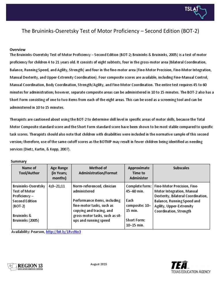 The Bruininks-Oseretsky Test of Motor Proficiency - Second Edition (BOT ...