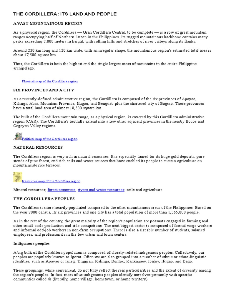 The Cordillera: Its Land and People: A Vast Mountainous Region | PDF ...