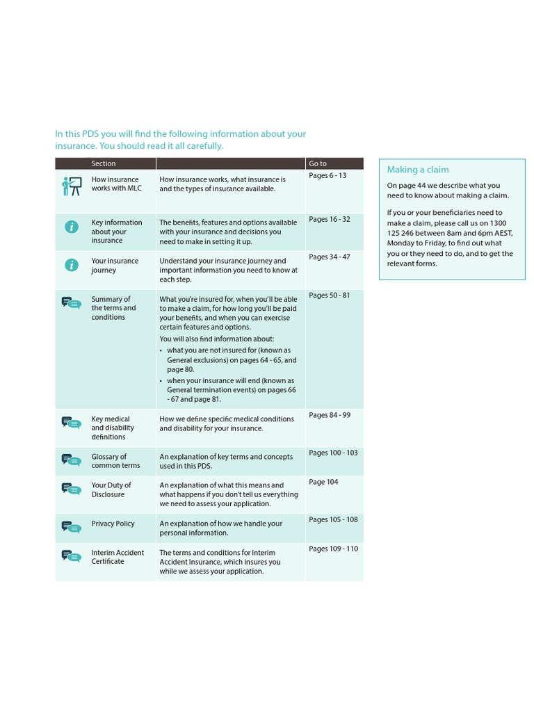 In This PDS You Will Find The Following Information About Your ...