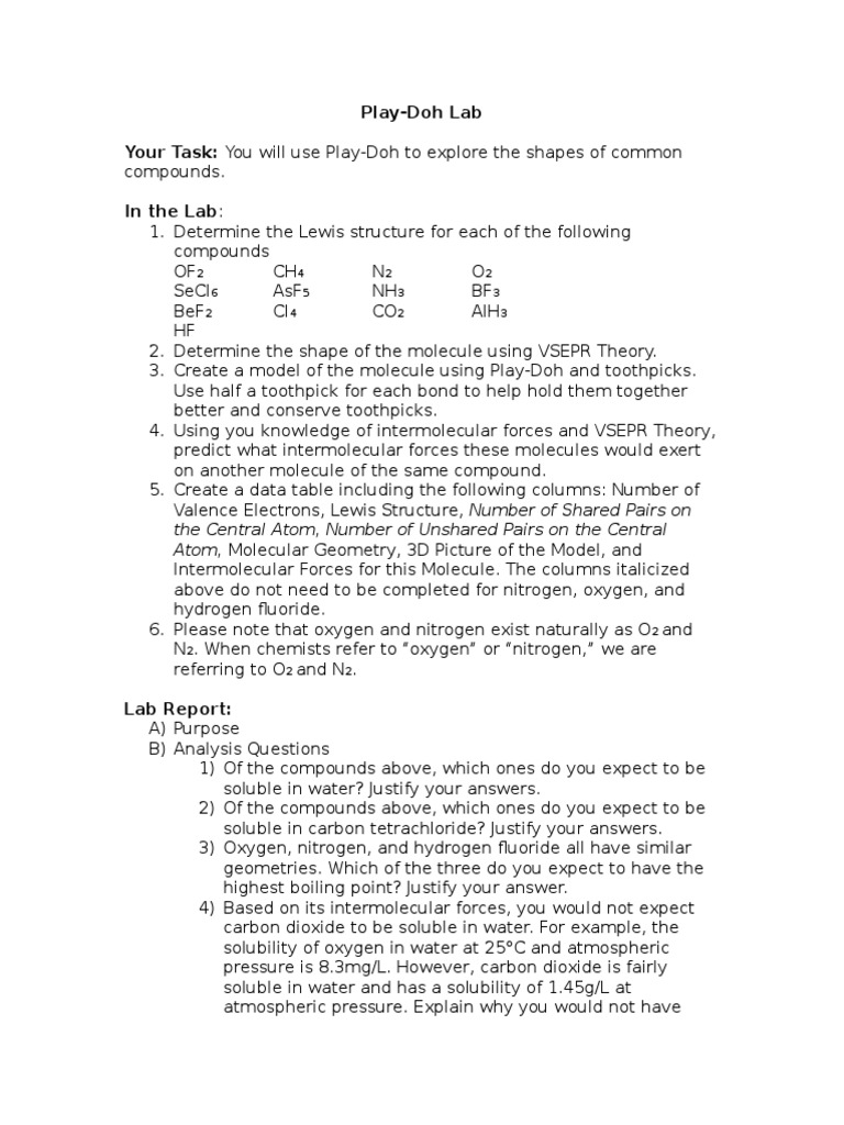 Play-Doh Lab Your Task: You Will Use Play-Doh To Explore The Shapes of ...