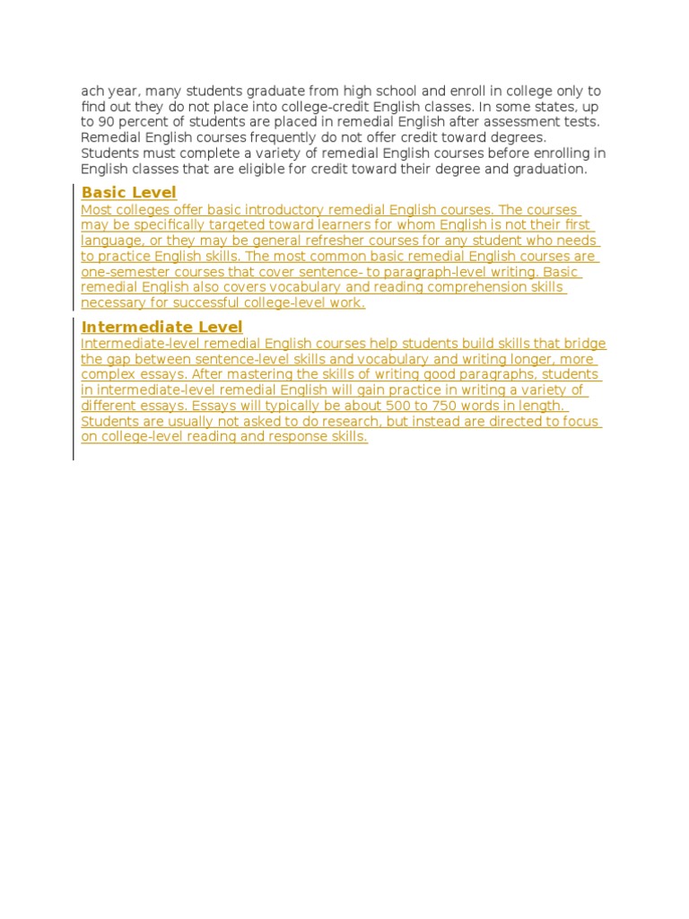 College Remedial English Courses | PDF