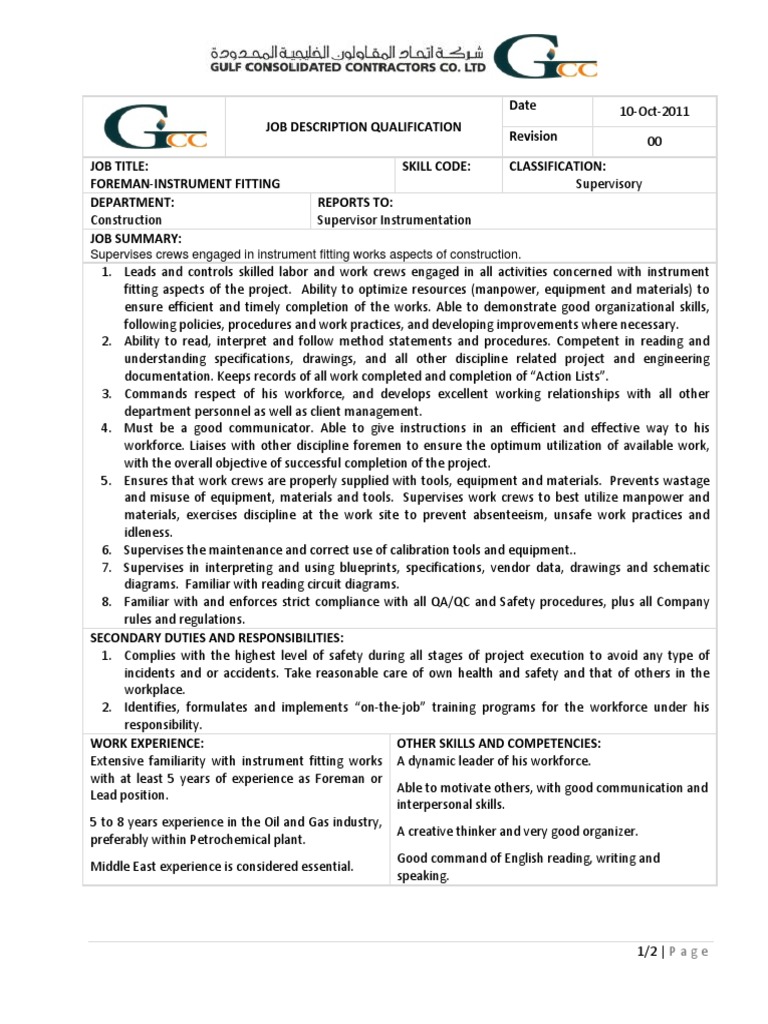 Foreman - Instrument Fitting | PDF | Occupational Safety And Health ...