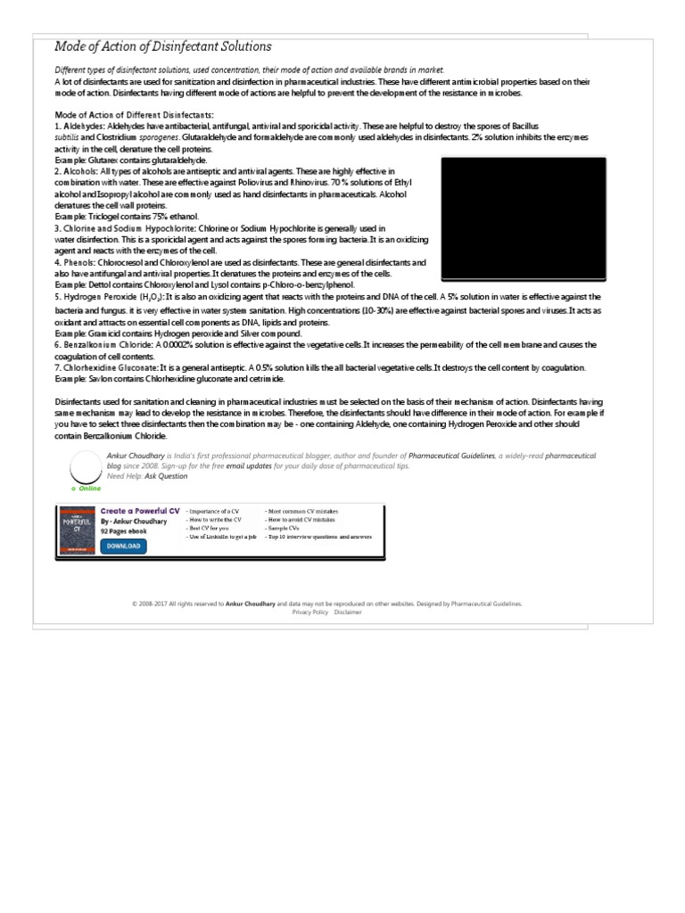 Mode of Action of Disinfectant Solutions - Pharmaceutical Guidelines ...