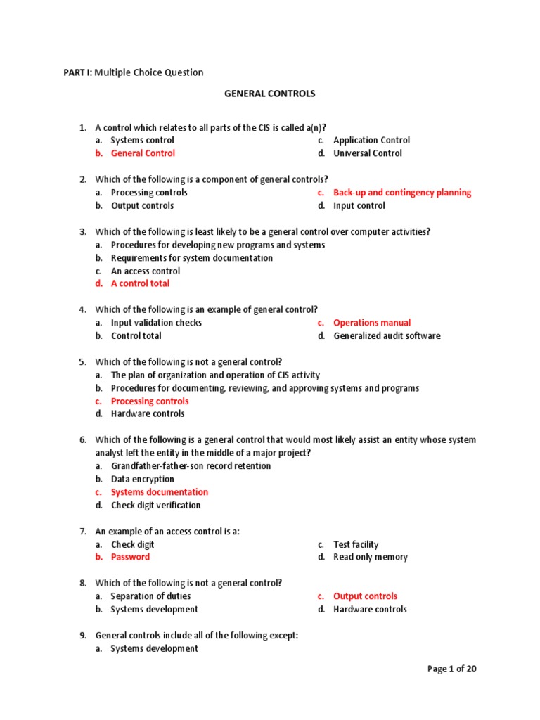 Multiple Choice Question: General Controls | PDF | Audit | Computer Program
