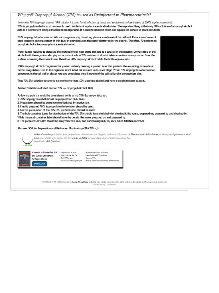 Why 70% Isopropyl Alcohol (IPA) Is Used As Disinfectant in ...