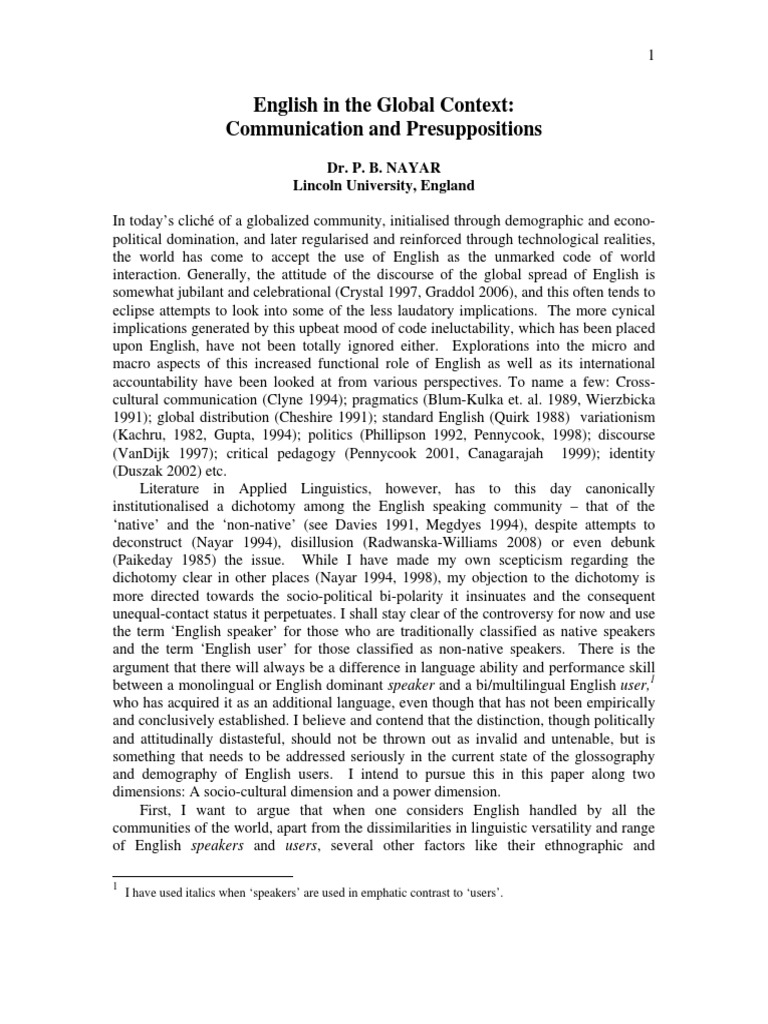 English in The Global Context | PDF | English Language | English As A ...