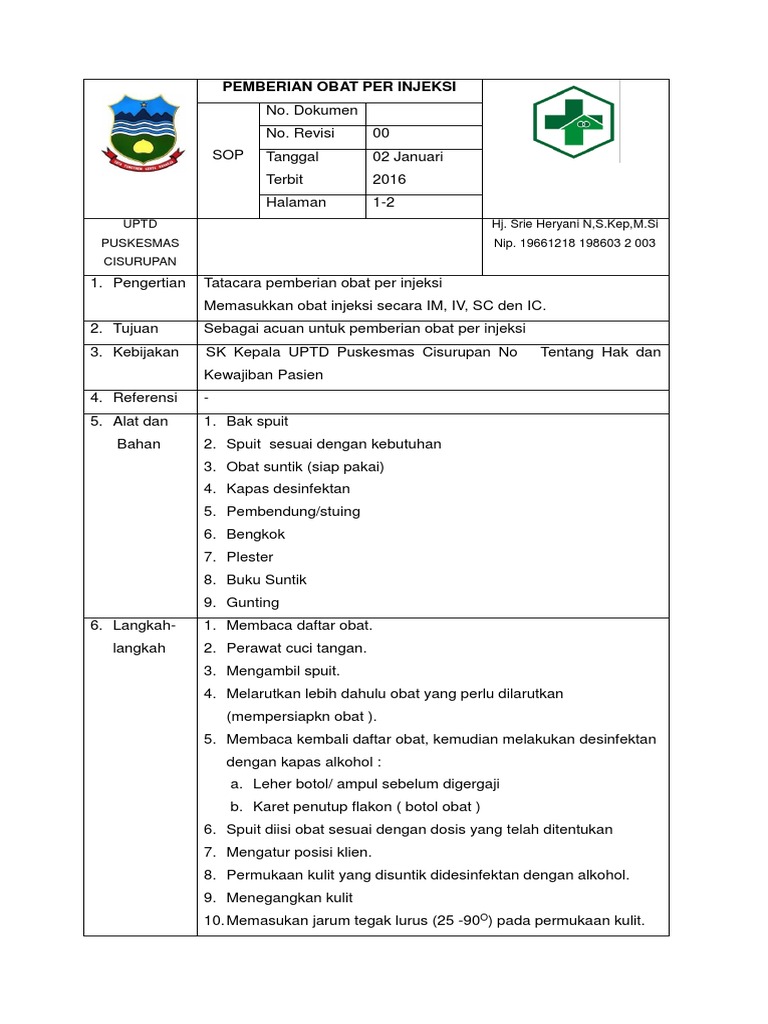 Sop Pemberian Obat Injeksi | PDF