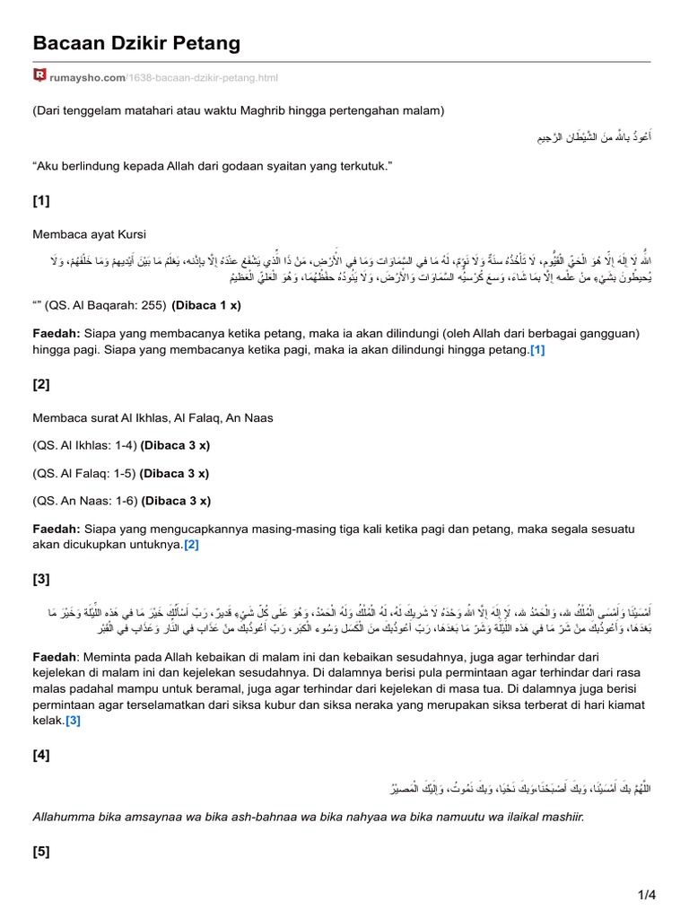 Bacaan Dzikir Petang PDF | PDF