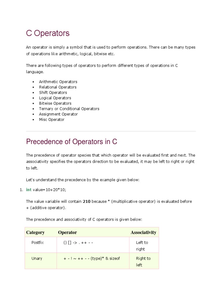 Precedence of Operators in C | PDF | Theoretical Computer Science | Logic