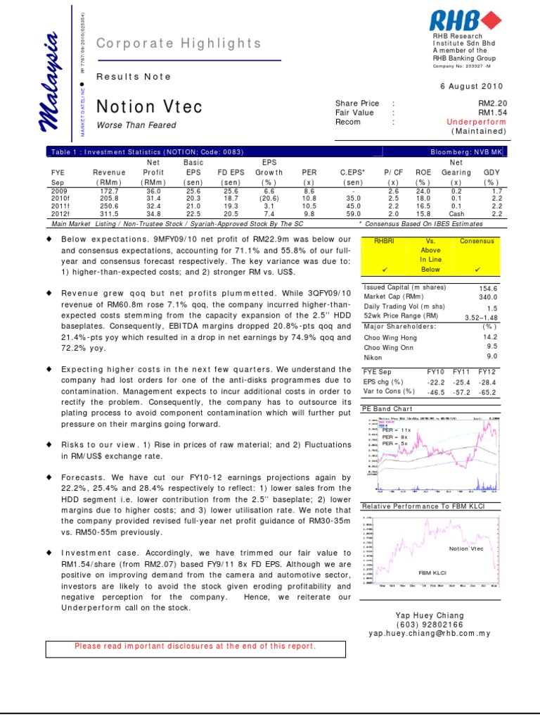 Notion Vtec Berhad: Worse Than Feared - 06/08/2010 | PDF | Investment ...