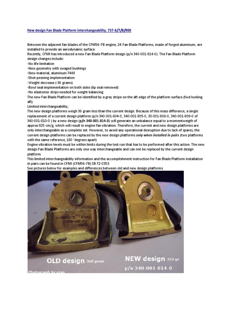 CFM 56-7b New Design Fan Blade Platform Interchangeability | PDF