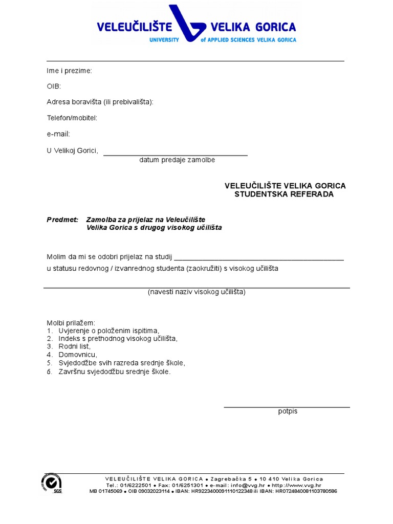 Zamolba Za Prijelaz | PDF