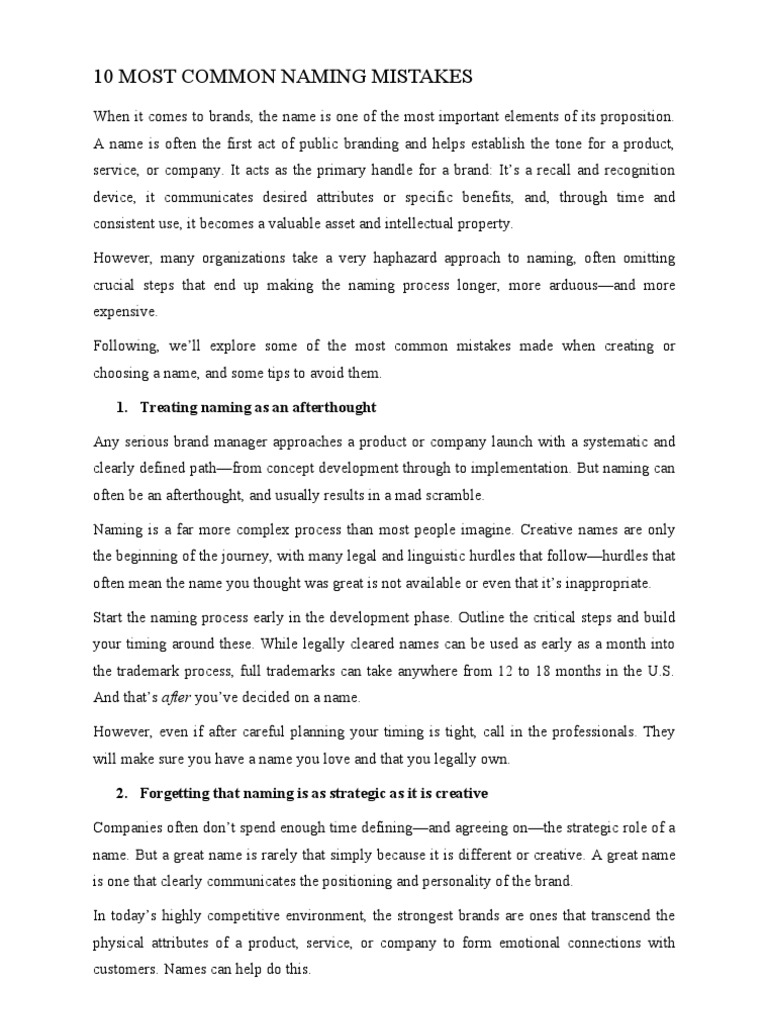 10 Most Common Naming Mistakes | PDF | Brand | Communication