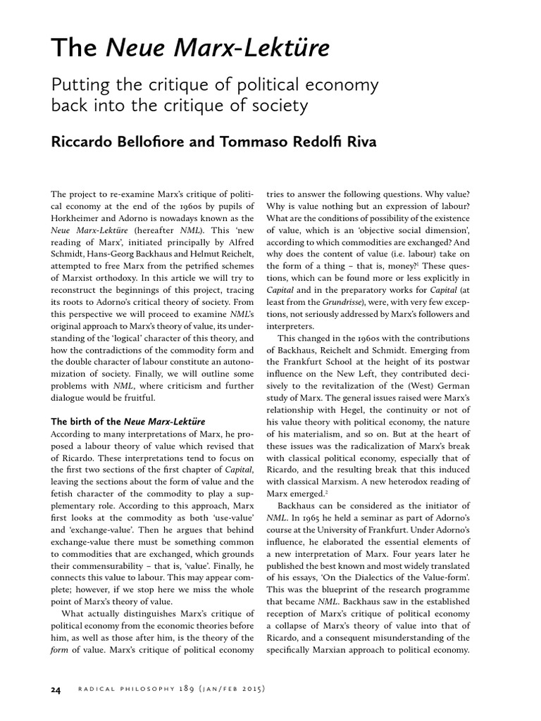 Origins of Neue Marx-Lektüre | PDF | Commodity | Karl Marx