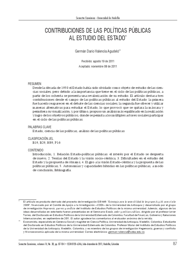 Germán Darío Valencia AGUDELO. Contribuciones de Las Políticas Públicas ...