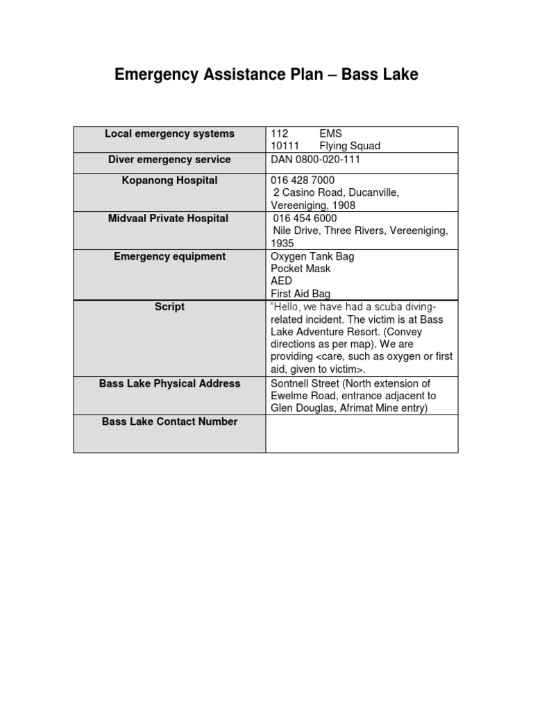 Emergency Assistance Plan - Bass Lake: Local Emergency Systems Diver ...