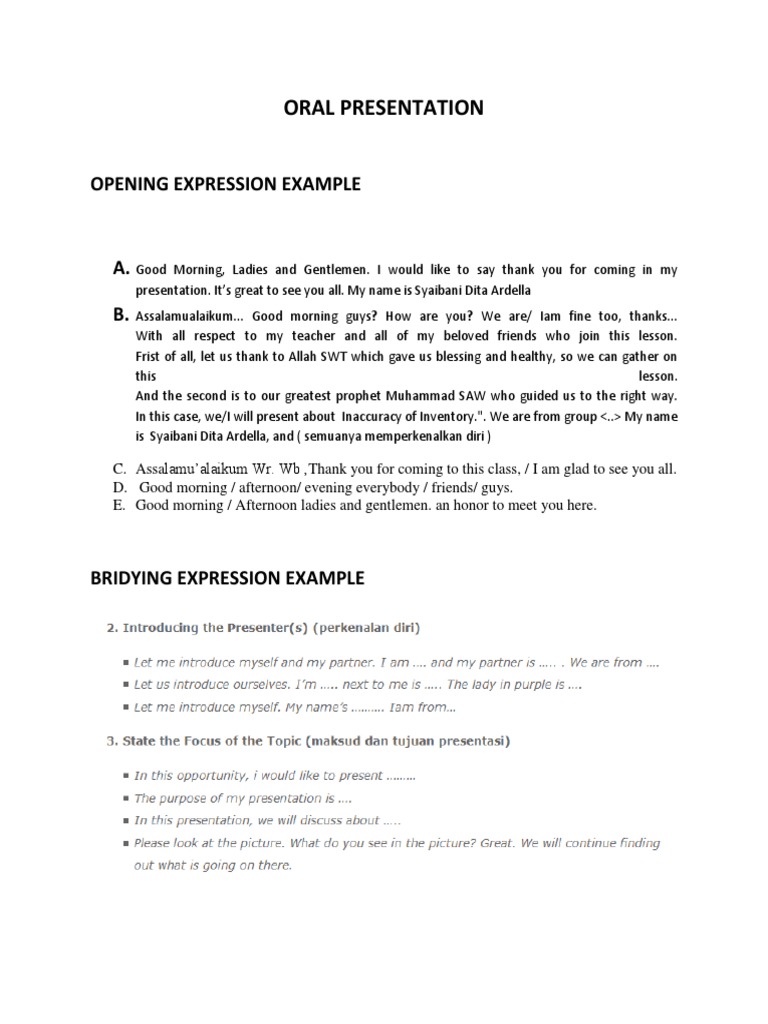 Oral Presentation: Opening Expression Example | PDF