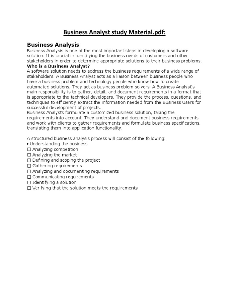 Business Analyst Study Material PDF | PDF