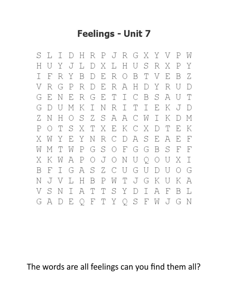 Feelings - Unit 7: The Words Are All Feelings Can You Find Them All? | PDF