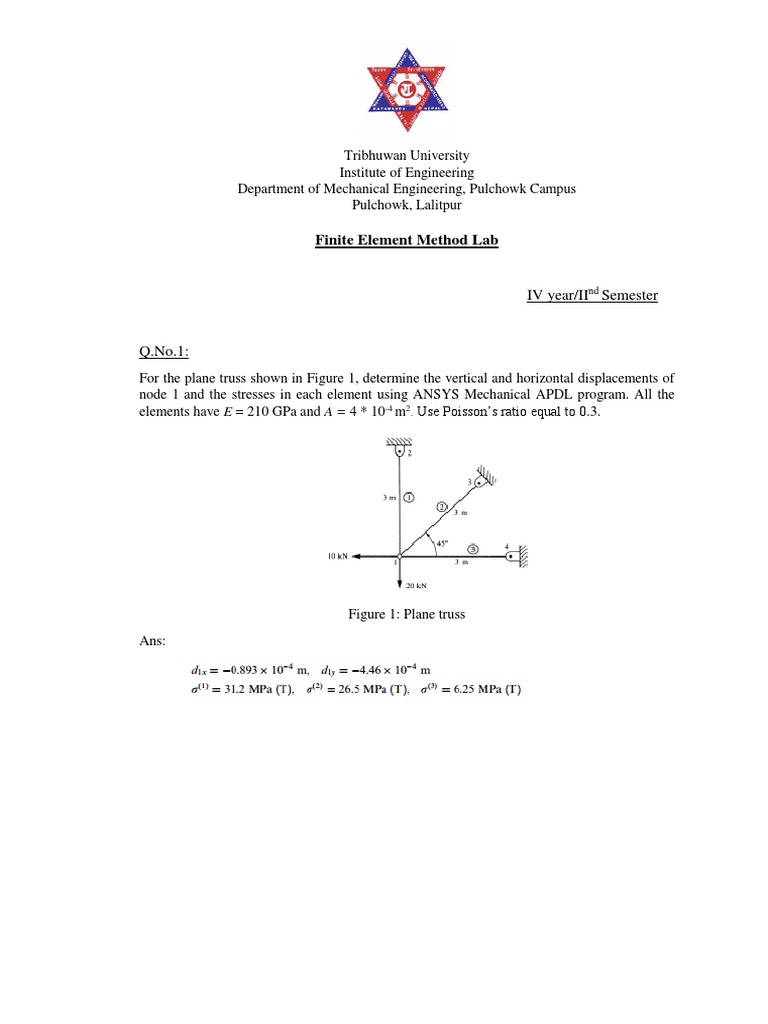 IV year/II Semester: Finite Element Method Lab | PDF | Science & Mathematics