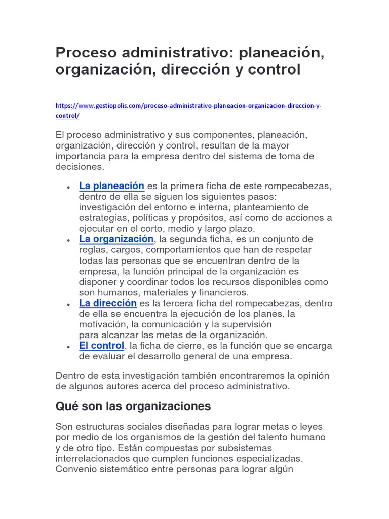 Conclusion - Revisar - Proceso Administrativo | PDF | Planificación ...