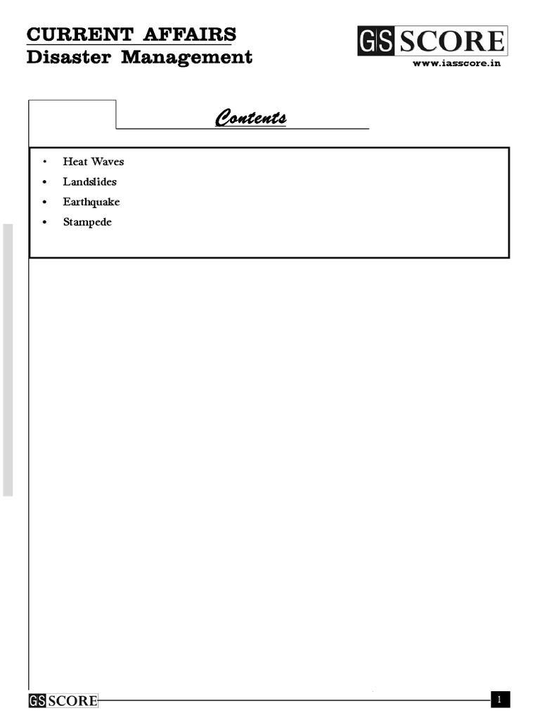 Current Affairs Disaster Management: Notes | PDF | Earthquakes | Landslide