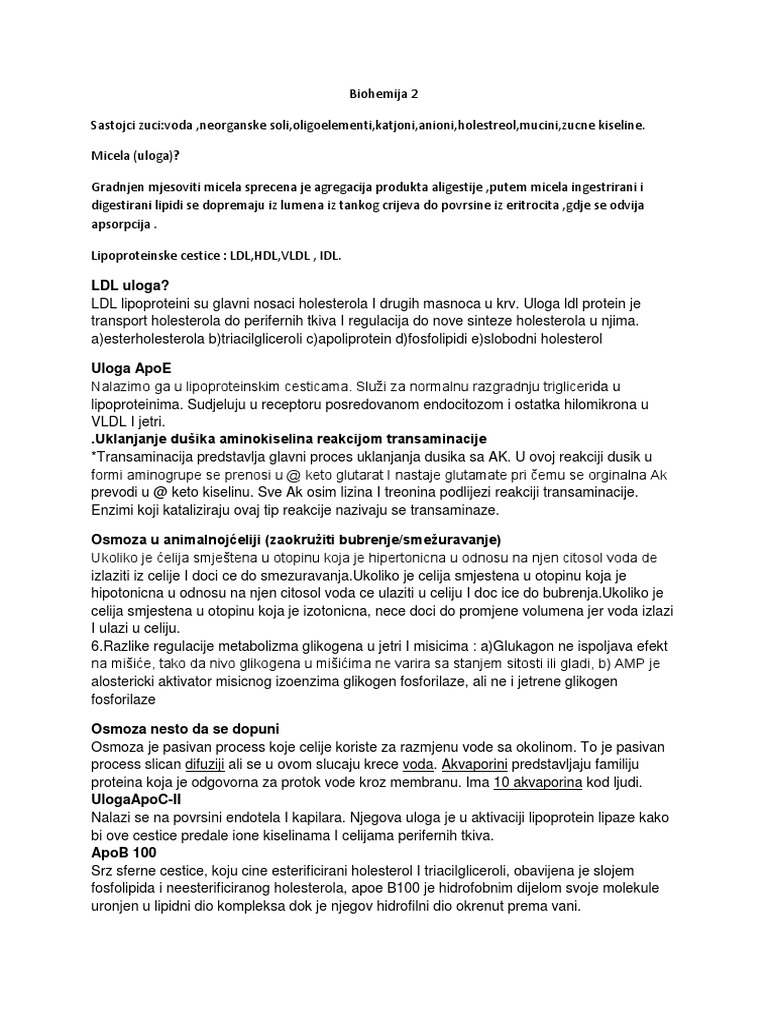 Biohemija 2 | PDF | Lipoprotein | Membrane Biology