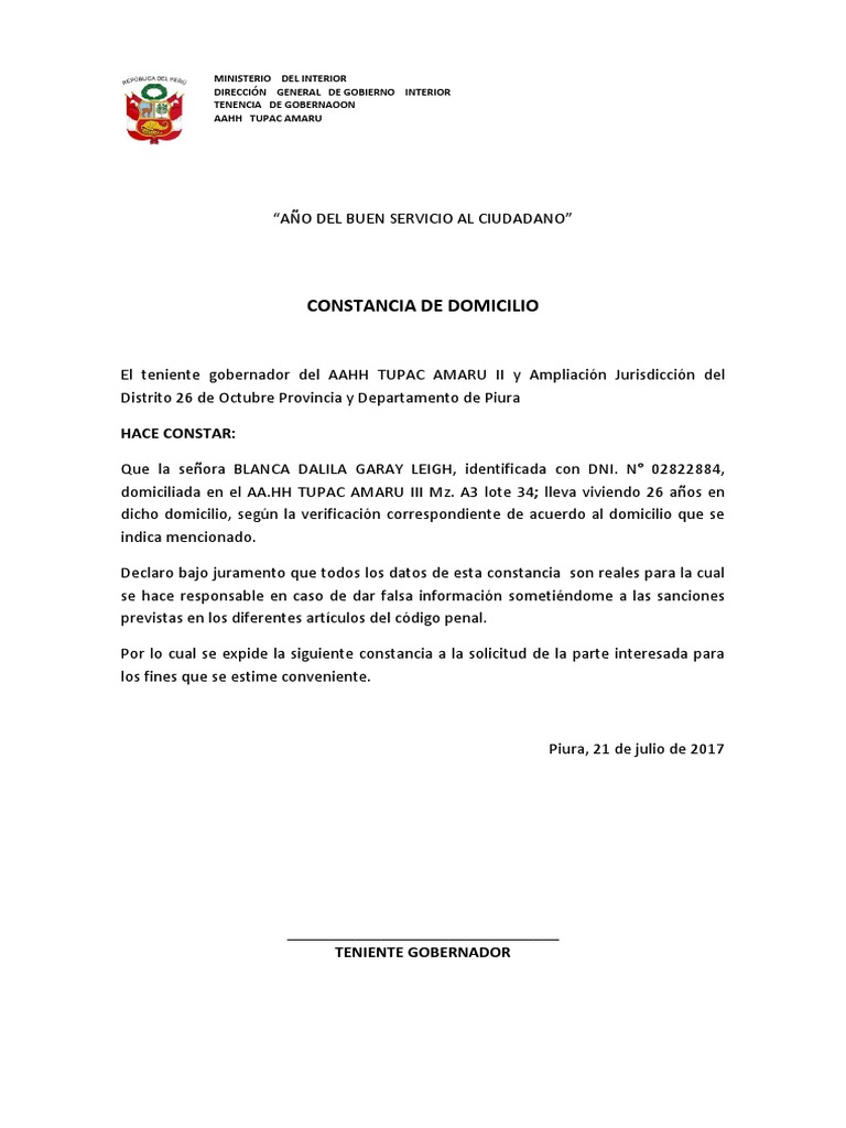 Constancia de Domicilio | PDF