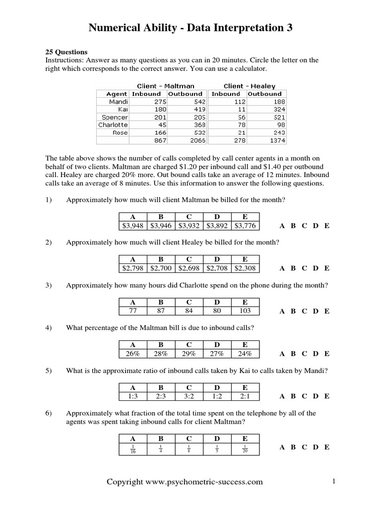 Numerical Ability - Data Interpretation 3: 25 Questions | Download Free PDF | Call Centre ...