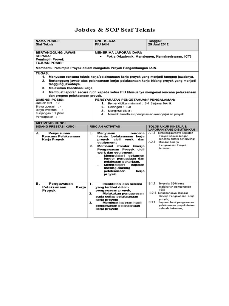 SOP Staf Teknis | PDF
