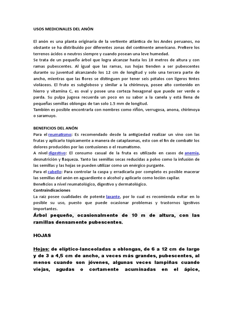 Beneficios y usos del anón medicinal | PDF | Fruta | Plantas