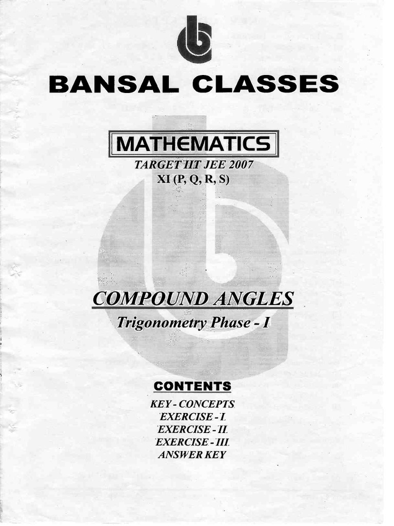 Bansal Classes Mathematics Study Material For IIT JEE PDF | PDF | Teaching Methods & Materials