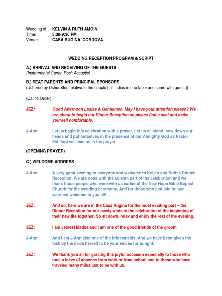 Wedding Reception Script (Jezreel & J-Ann) (Nearly Done) | PDF ...