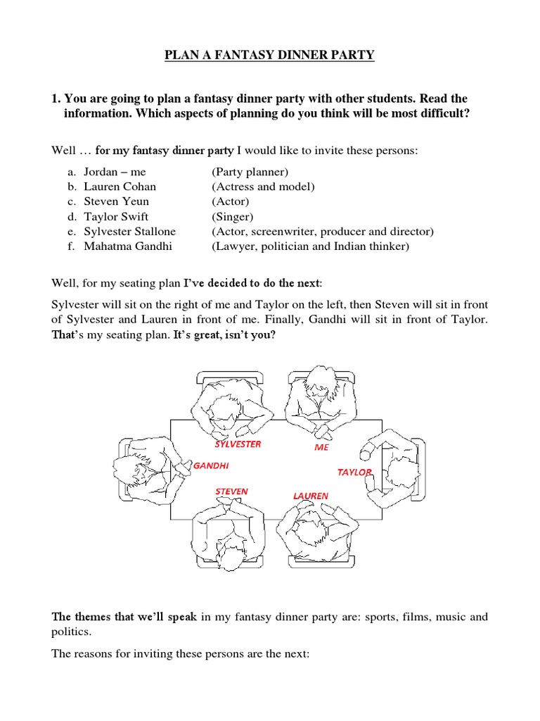 Planning a Fantasy Dinner Party | PDF