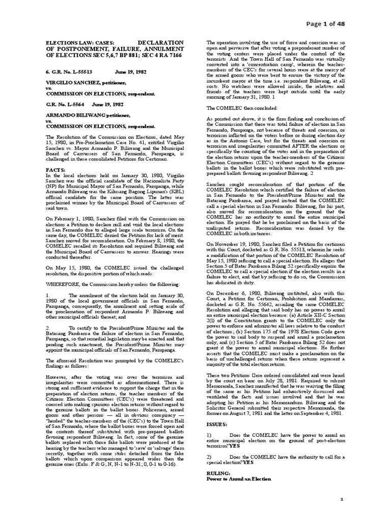 Declaration of Postponement, Failure, Annulment of Elections Sec 5,6,7 ...