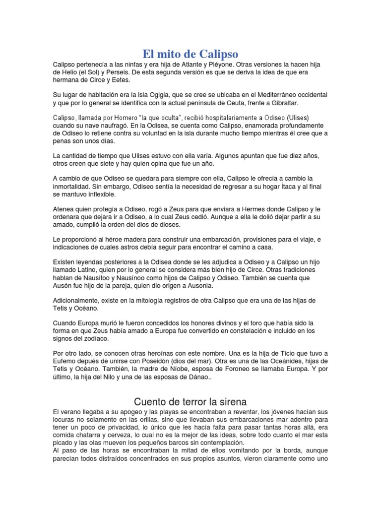 Mito de Calipso en la Odisea | PDF | Odiseo | Sirena