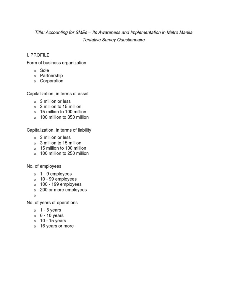 Accounting For SMEs Questionnaire | PDF | Expense | Small And Medium ...