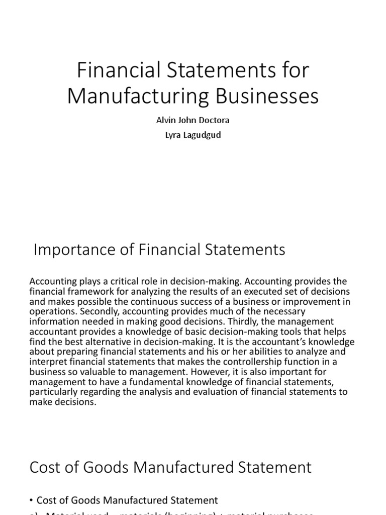 Financial Statements for Manufacturing Businesses | Cost Of Goods Sold ...