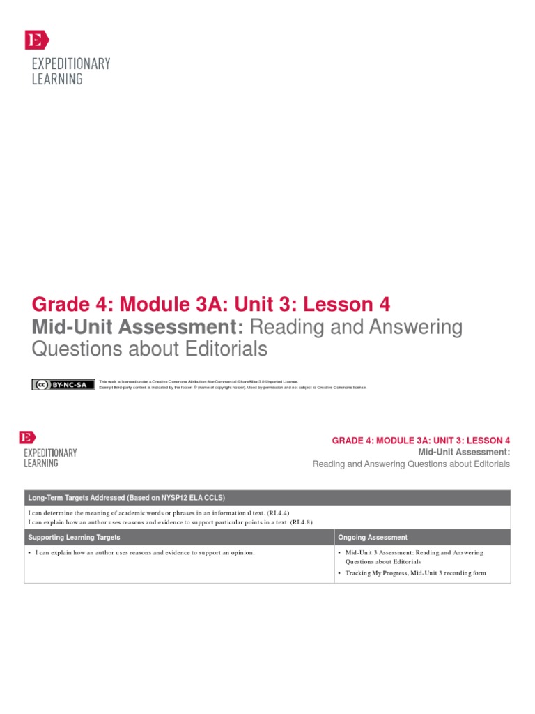 Grade 4: Module 3A: Unit 3: Lesson 4: Mid-Unit Assessment: Reading and ...