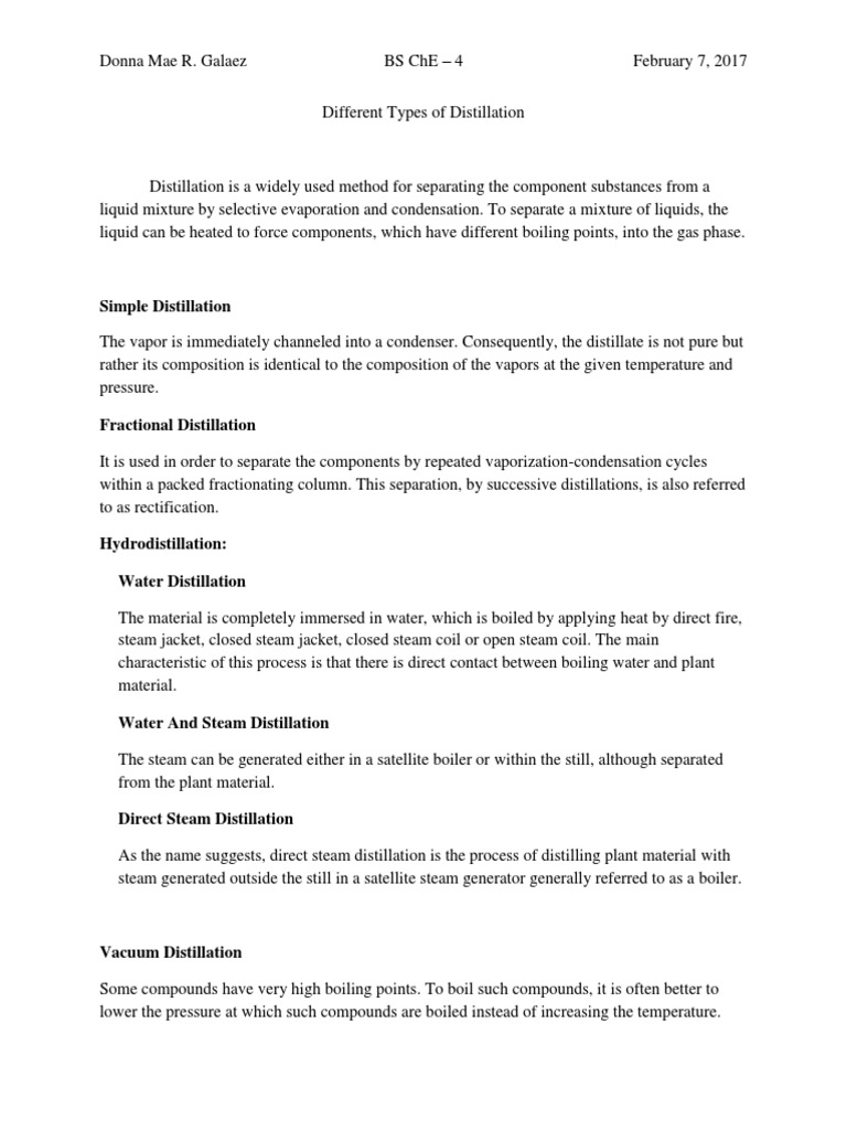 Different Types of Distillation | PDF | Distillation | Steam